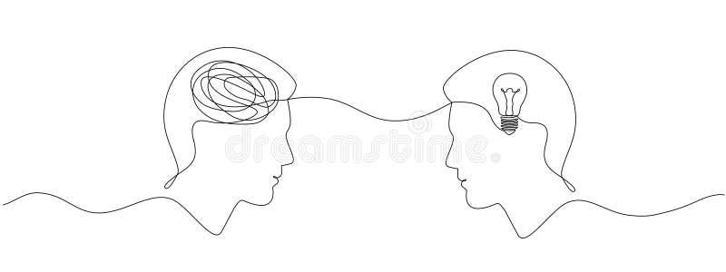 Two Heads One with a Confused Mind the Other with a Lamp Drawn in One ...