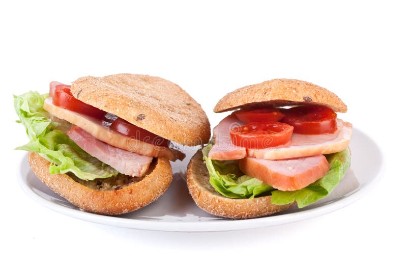 Two Healthy Sandwiches on White Plate Stock Photo - Image of diet, fast ...