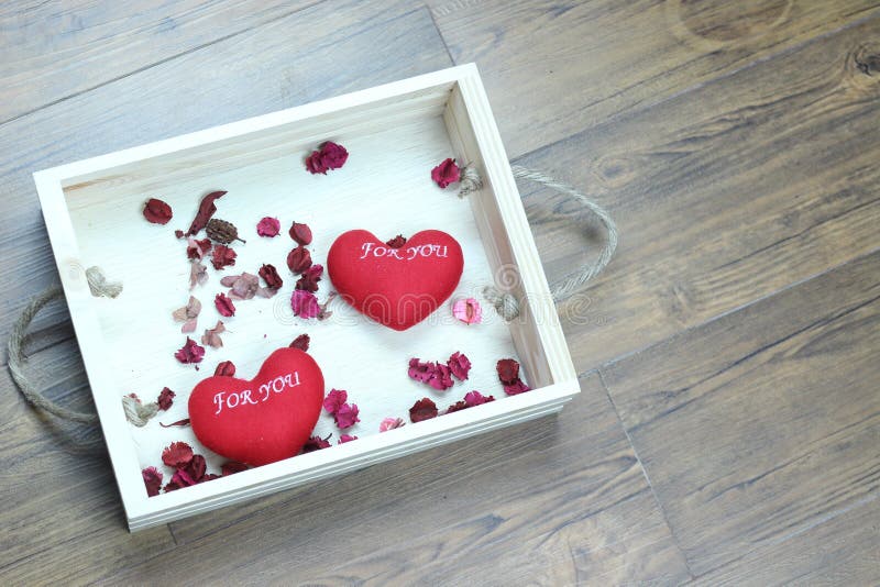 Two heart in box on wood. stock photo. Image of floor - 86603200