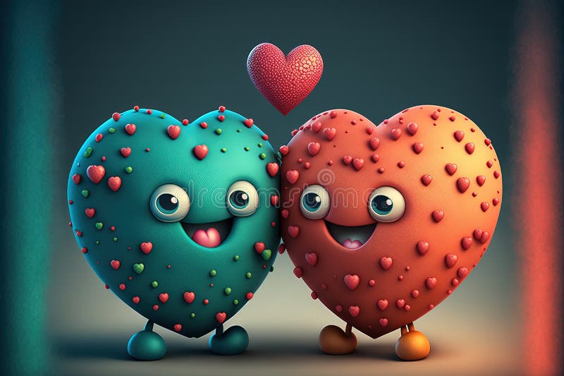 Two Heart Characters in Love Stock Illustration - Illustration of three ...