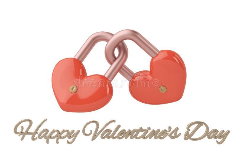 Two Heart Lock Together,Valentine`s Day Background. 3D Illustrat Stock ...