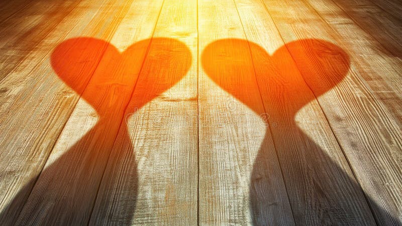 Two Heart Shadows on Sunlit Wooden Floor, Romance Concept Stock Image ...