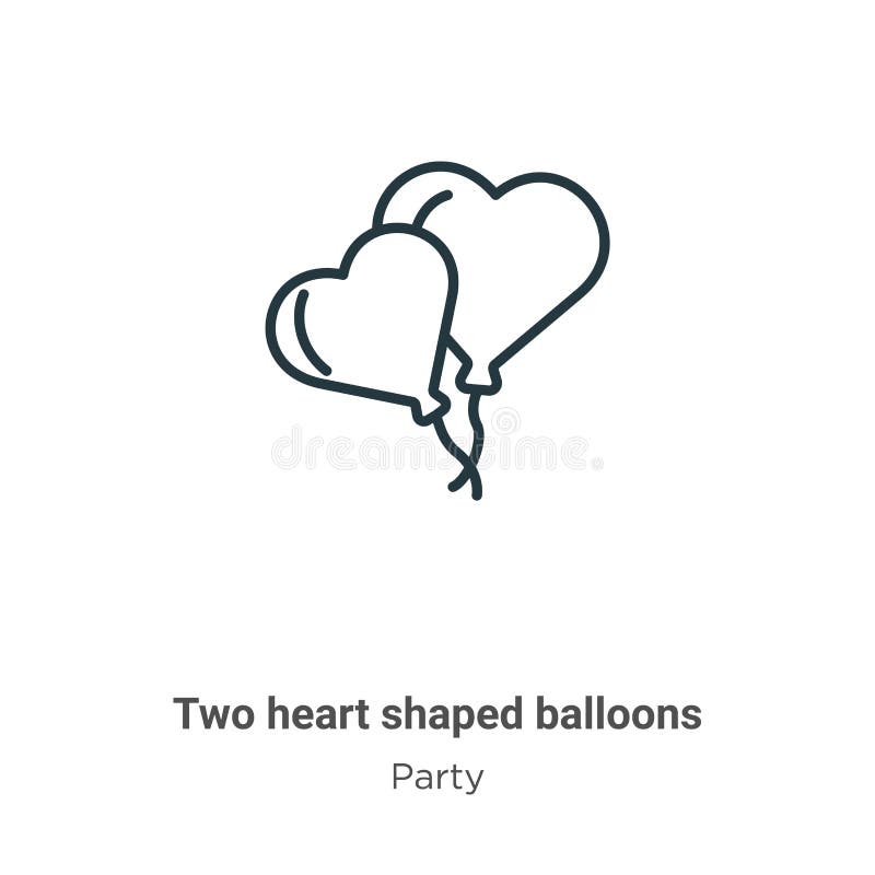 Two Heart Shaped Balloons Outline Vector Icon. Thin Line Black Two ...