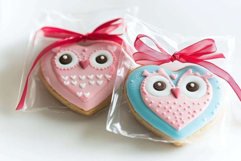 Two Heart-shaped Cookies Decorated with a Cute Owl Face Ai Photo Stock ...
