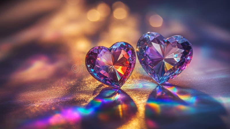 Two Heart-Shaped Gemstones Reflecting Rainbow Light Stock Illustration ...