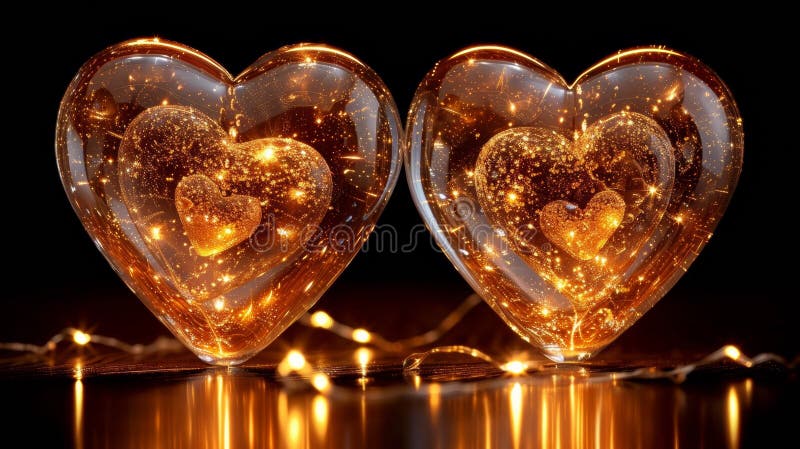 Two Heart Shaped Glass Objects with Lights Shining through Them, AI ...