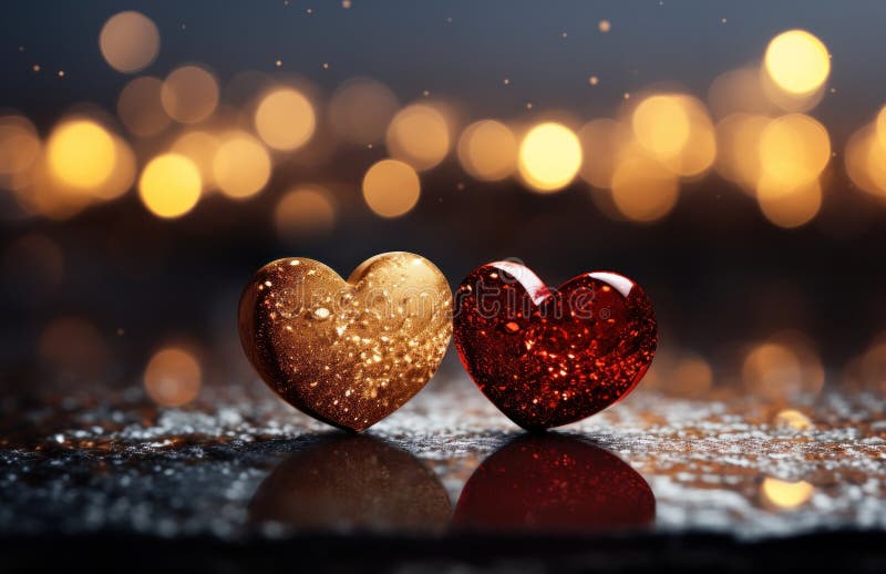Two Heart Shaped Hearts Under a Sparkling Light Reflected from the ...