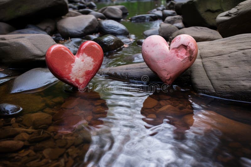 Two Heart-shaped Rocks beside a Clear Stream Stock Image - Image of ...