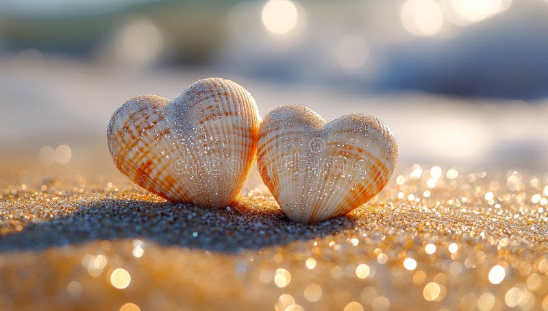 Two Heart-shaped Shells on Sandy Beach Stock Photo - Image of vacation ...