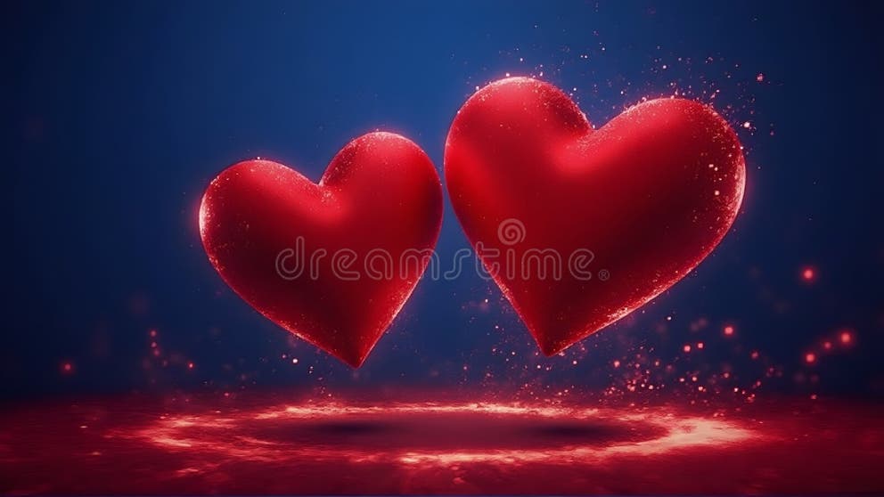 Two Hearts Against a Dark Blue Background Stock Illustration ...