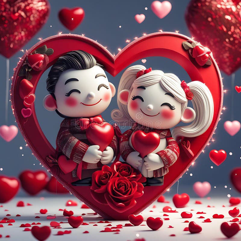 Two hearts with balloons stock illustration. Illustration of funny ...