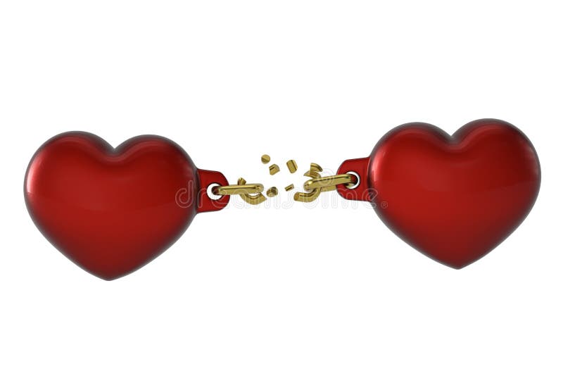 Two Hearts with Chain Isolated on White Background. 3D Illustration ...