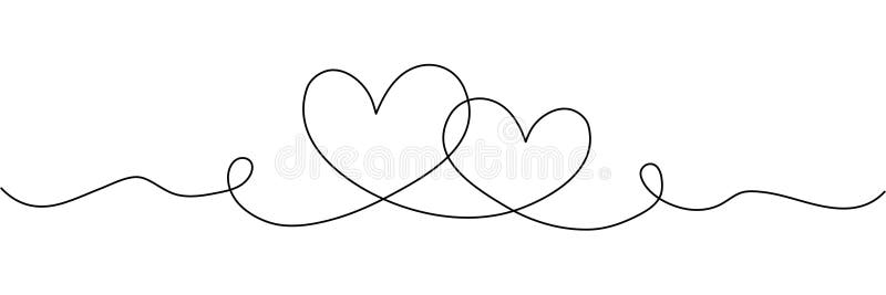 Two Hearts Continuous One Line Art. Double Heart Wavy Sketch Line Stock ...