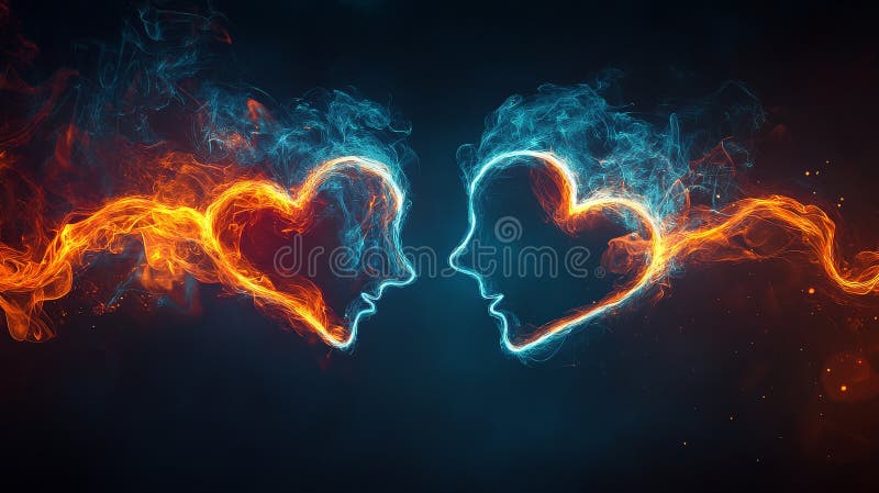 Two Hearts Creating Profiles Facing Each Other, Symbolizing Love and ...
