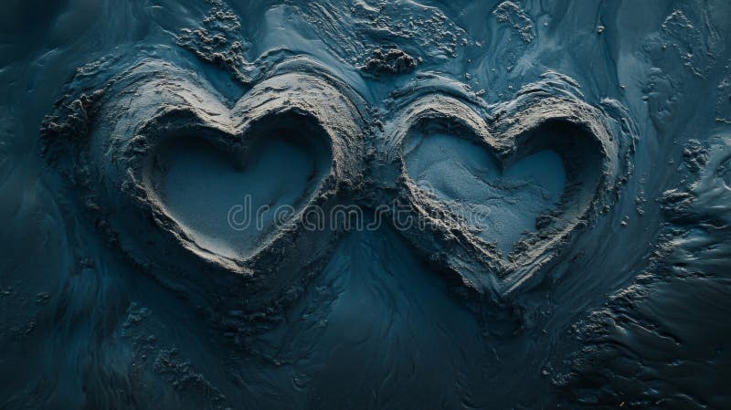 Two Hearts Drawn in Dark Blue Powder Stock Illustration - Illustration ...