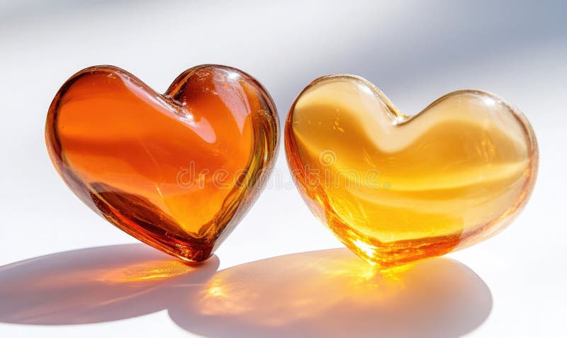 Two Hearts Made of Glass, One Orange and One Yellow Stock Photo - Image ...
