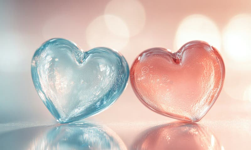 Two Hearts Made of Ice, One Blue and One Pink Stock Image - Image of ...