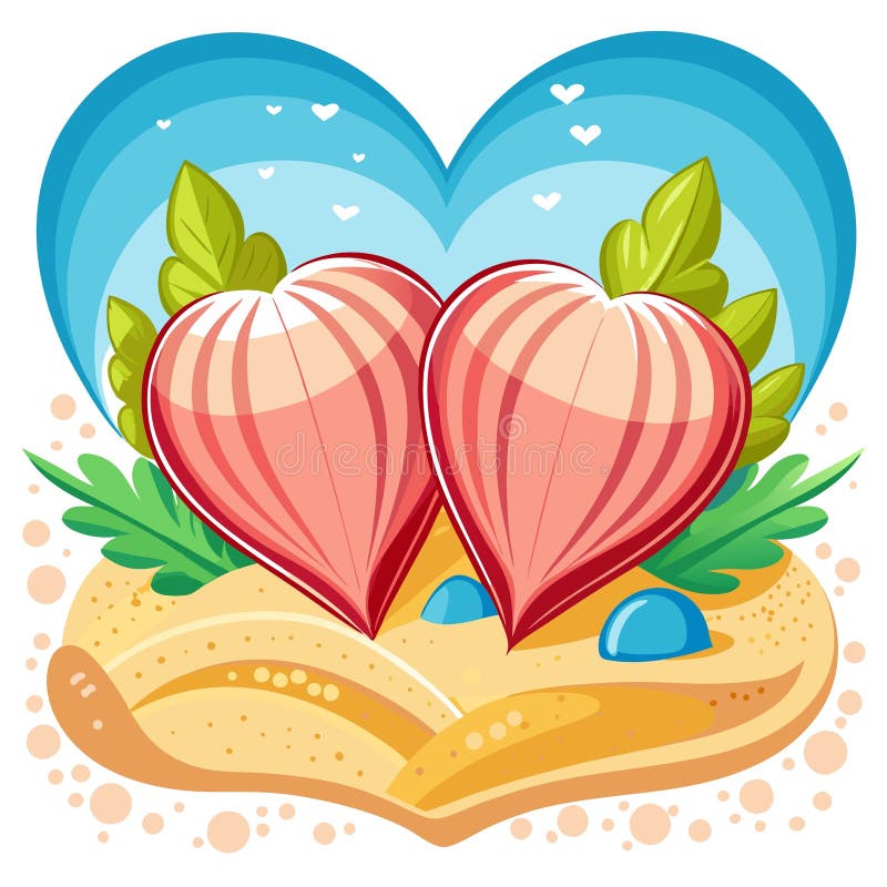 Two Hearts Made of Shells and Sand on the Beach Created with Technology ...