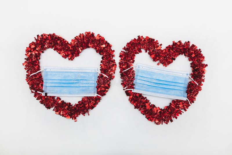 Two Hearts with Mask on a White Background Stock Image - Image of ...
