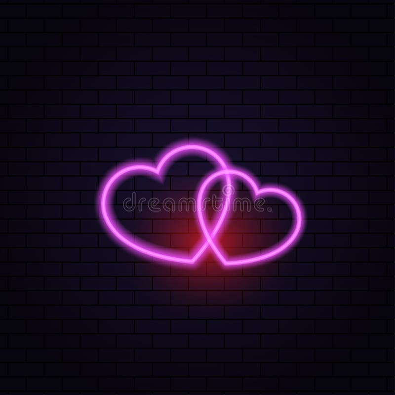Two Hearts Neon Lamp Abstract on a Brick Background. Stock Vector ...
