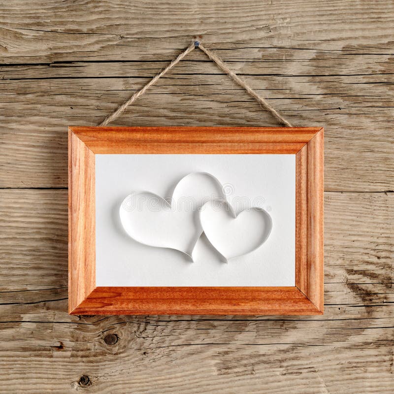 Two Hearts in Old Picture Frame Stock Image - Image of nail, design ...