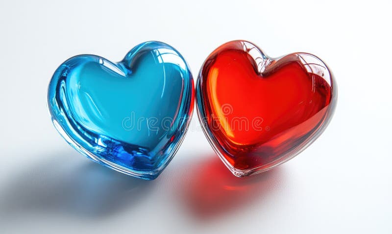 Two Hearts, One Blue and One Red, are Sitting on a White Background ...