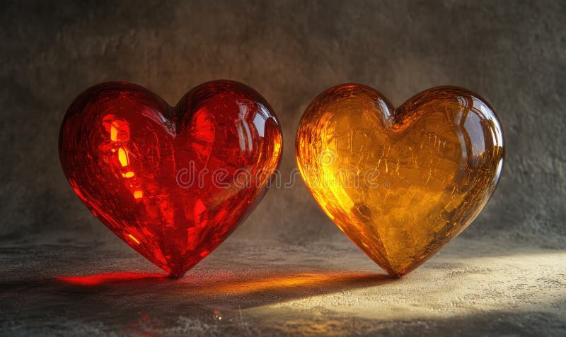 Two Hearts, One Red and One Orange, are Sitting on a Table Stock Image ...
