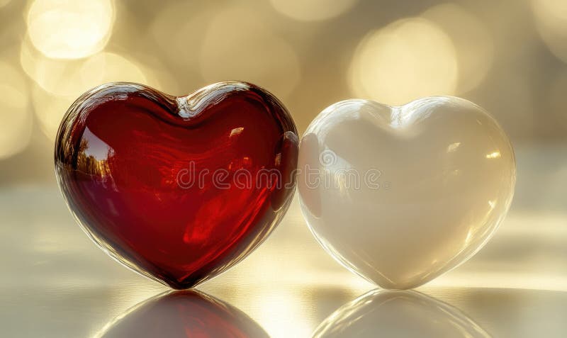 Two Hearts, One Red and One White, are Sitting on a Table Stock ...