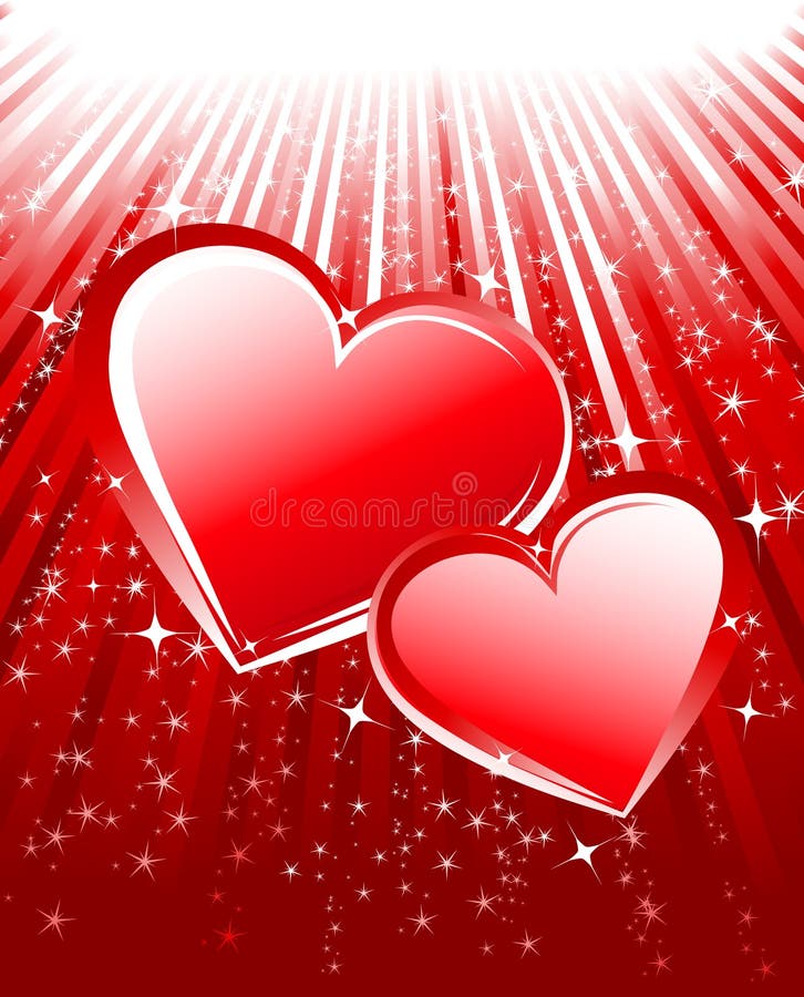 Two Hearts with Rays and Stars Stock Vector - Illustration of backdrop ...