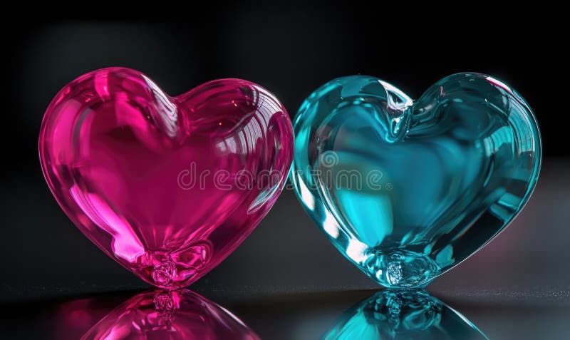Two Hearts are Shown in a Mirror Stock Illustration - Illustration of ...