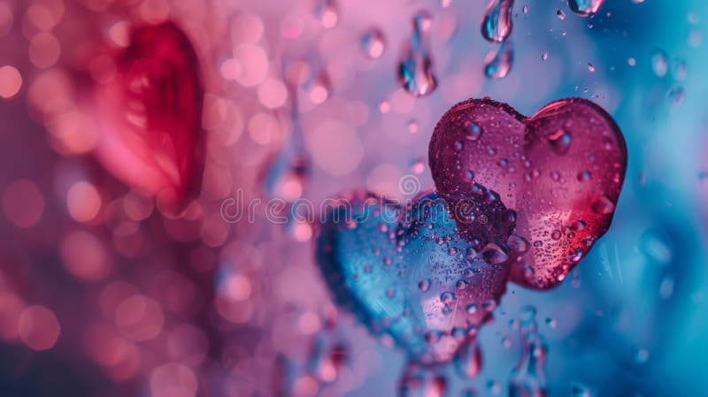 Two Hearts are Shown in the Rain with Water Droplets, AI Stock ...