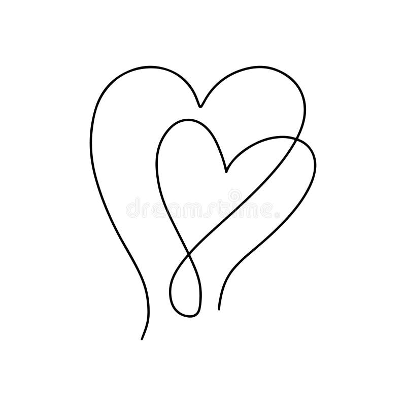 Two Hearts in Single Continuous Line. Hand Drawn Style. Vector ...