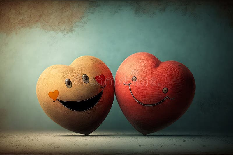 Two Hearts with Smiling Faces on Them. Generative AI Stock Illustration ...