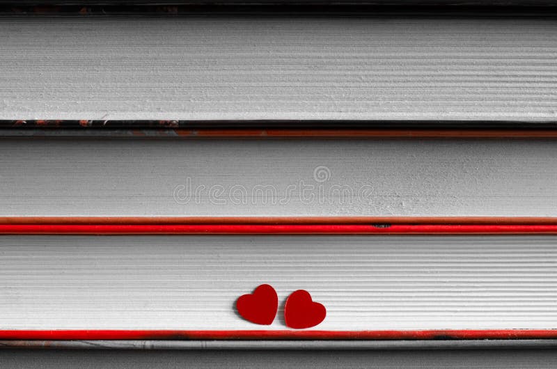 Two Hearts on a Stack of Books Close Up Stock Image - Image of copy ...