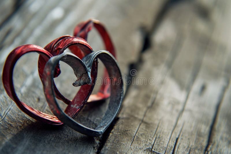 The Two Hearts are on a Wood Table Stock Image - Image of together ...