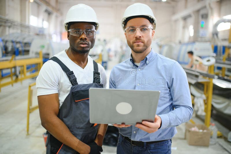Two Heavy Industry Engineers Stand in Factory Stock Photo - Image of ...