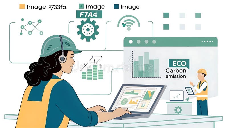 Engineers Monitoring Carbon Emissions Via Laptop and Digital Interfaces ...