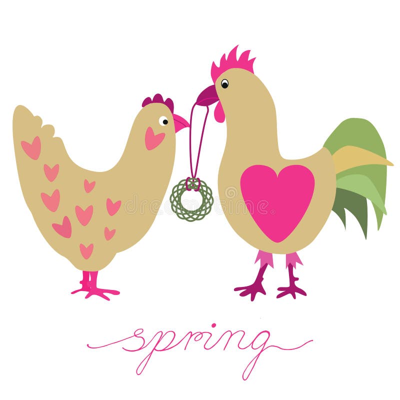 Cute, Funny Couple Of Farm Rooster And Hen, Two Chicken Stock Vector ...