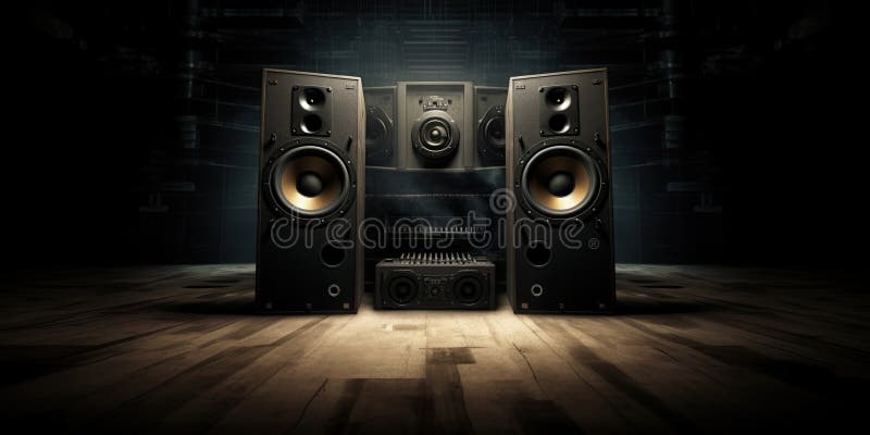 Two Hi-tech Speakers and Mixer. Sound and Audio Equipment. Generative ...