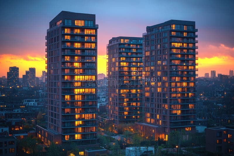 Two High-rise Buildings Standing Side by Side, a Common Cityscape Stock ...