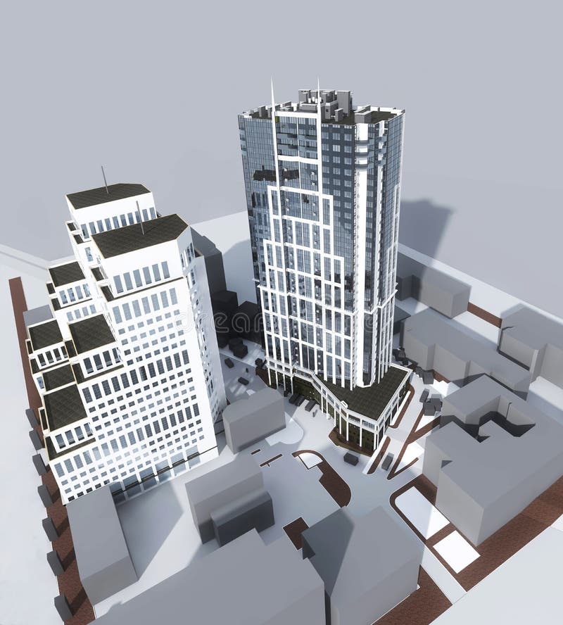 Two High-rise Modern Buildings Stock Illustration - Illustration of ...
