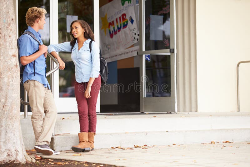 Two High School Students Standing Outside Building Stock Image - Image ...