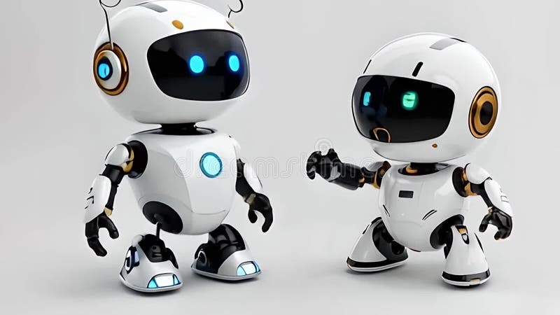 Two High-tech Compact Robots Greeting Each Other on White Background ...