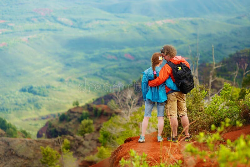 Two Hikers Enjoying the View from the Mountain Top Stock Image - Image ...