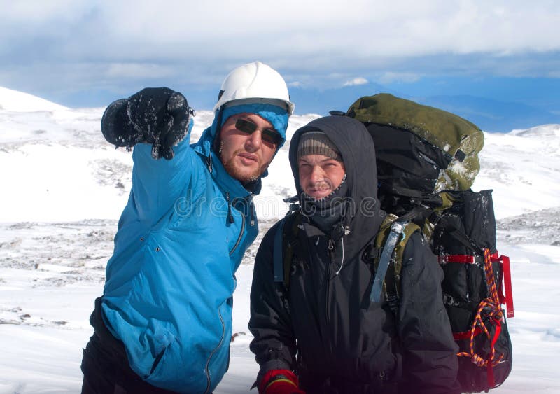 Two Hikers in Snow Mountains Stock Image - Image of park, beauty: 28361577