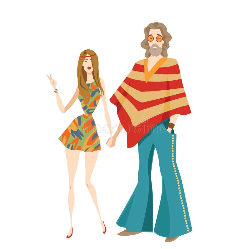 Two Hippies in Cartoon Style Stock Vector - Illustration of seventies ...