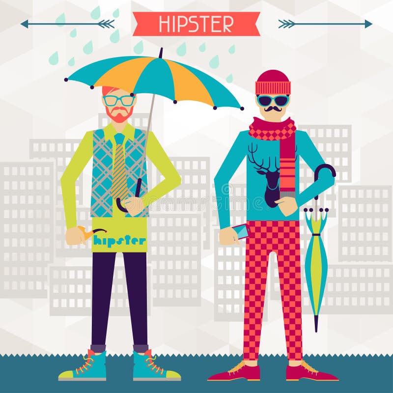 Two Hipsters on Urban Background in Retro Style Stock Vector ...