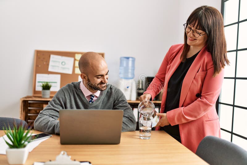 Two Hispanic Business Workers Smiling Happy Stock Image - Image of boss ...