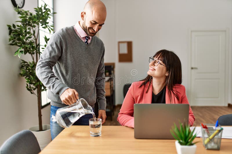 Two Hispanic Business Workers Smiling Happy Stock Image - Image of ...