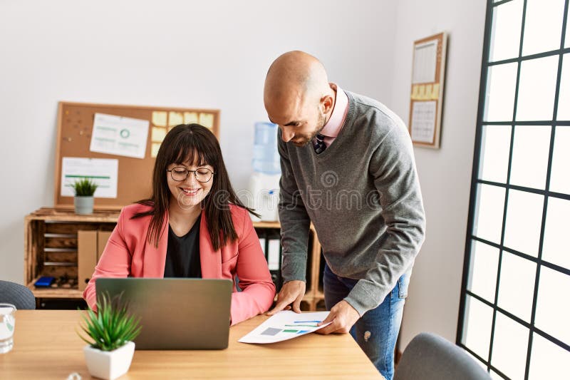 Two Hispanic Business Workers Smiling Happy Working at the Office Stock ...